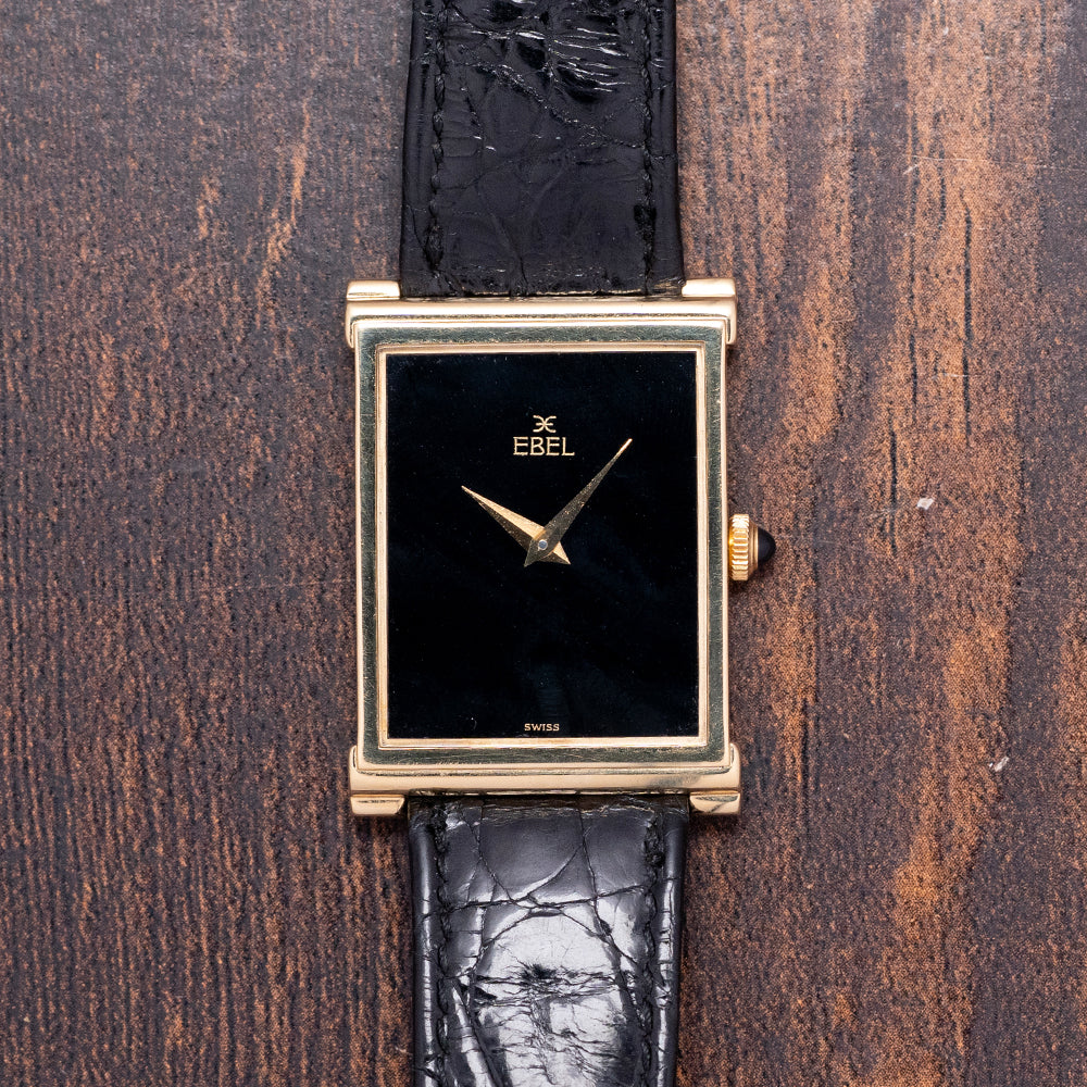 1970s Ebel 18ct Yellow Gold Black Dial 25x36mm 'Tank'