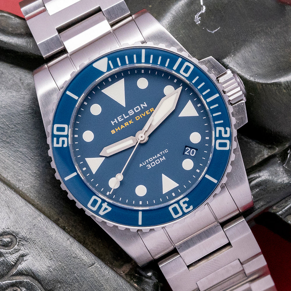 2021 Helson Shark Diver 38 Blue Dial Sapphire Bezel Miyota – KibbleWatches